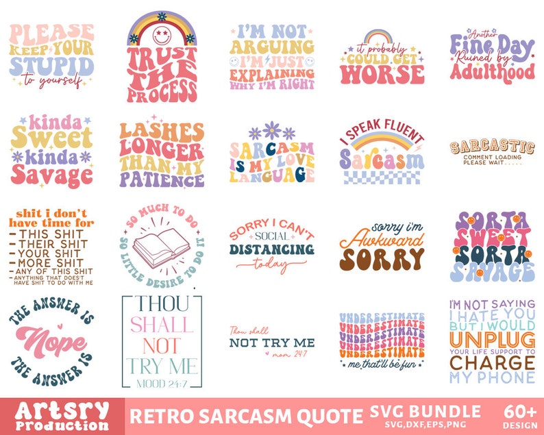 Retro Sarcasm Svg Bundle, Funny Quotes Clipart Svg, Retro Sarcastic Svg ...