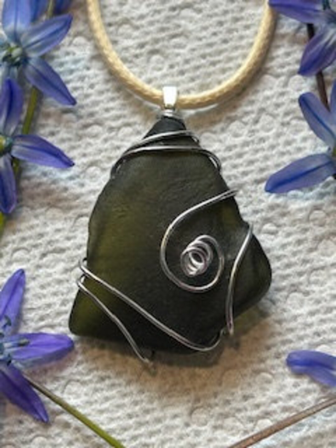Olive Wire-wrapped Genuine Sea Glass Necklace - Etsy