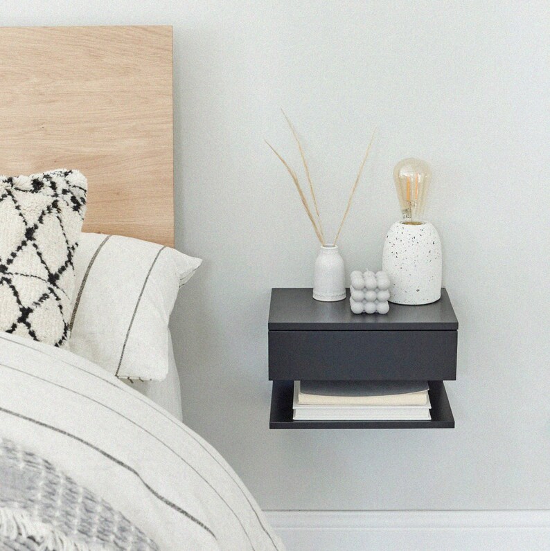Floating Nightstand, Bedside Table, Hanging Nightstand, Floating Wood Bedside Table, Small ...