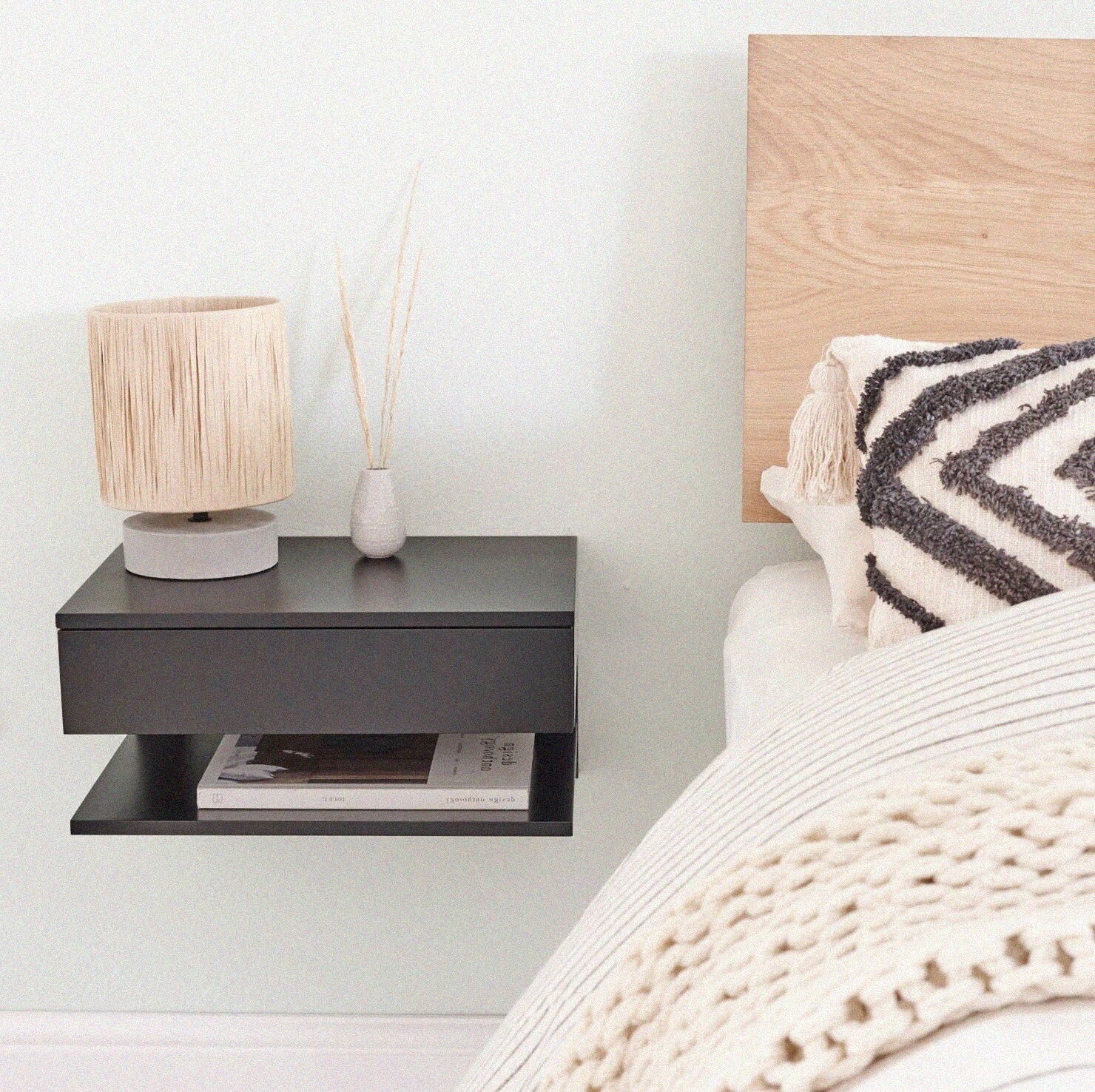 Floating Nightstand, Bedside Table, Hanging Nightstand, Floating Wood ...