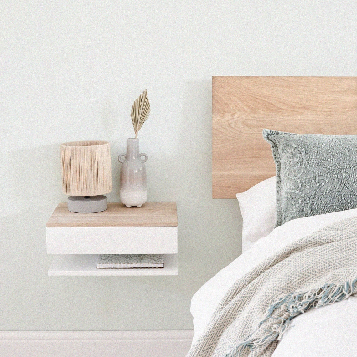 Floating Nightstand, Bedside Table, Hanging Nightstand, Floating Wood ...