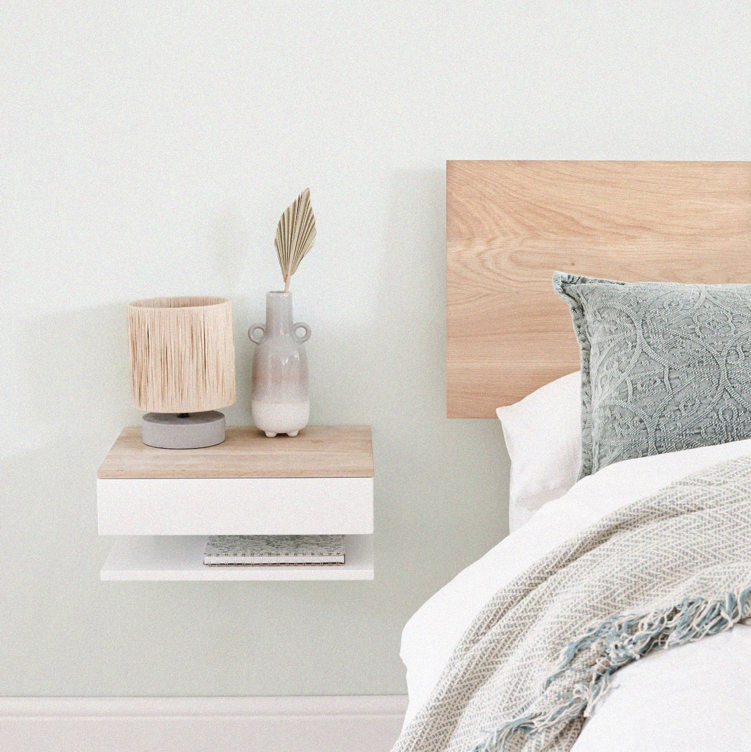 Floating Nightstand, Bedside Table, Hanging Nightstand, Floating Wood ...
