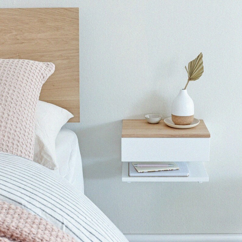 Floating Nightstand, Bedside Table, Hanging Nightstand, Floating Wood ...