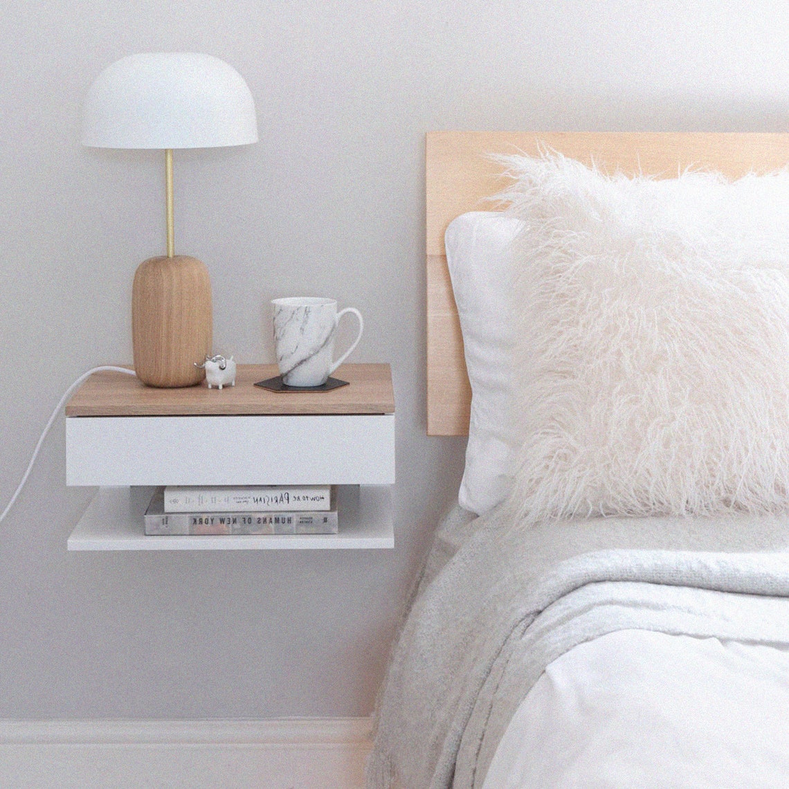 Floating Nightstand, Bedside Table, Hanging Nightstand, Floating Wood Bedside Table, Small ...