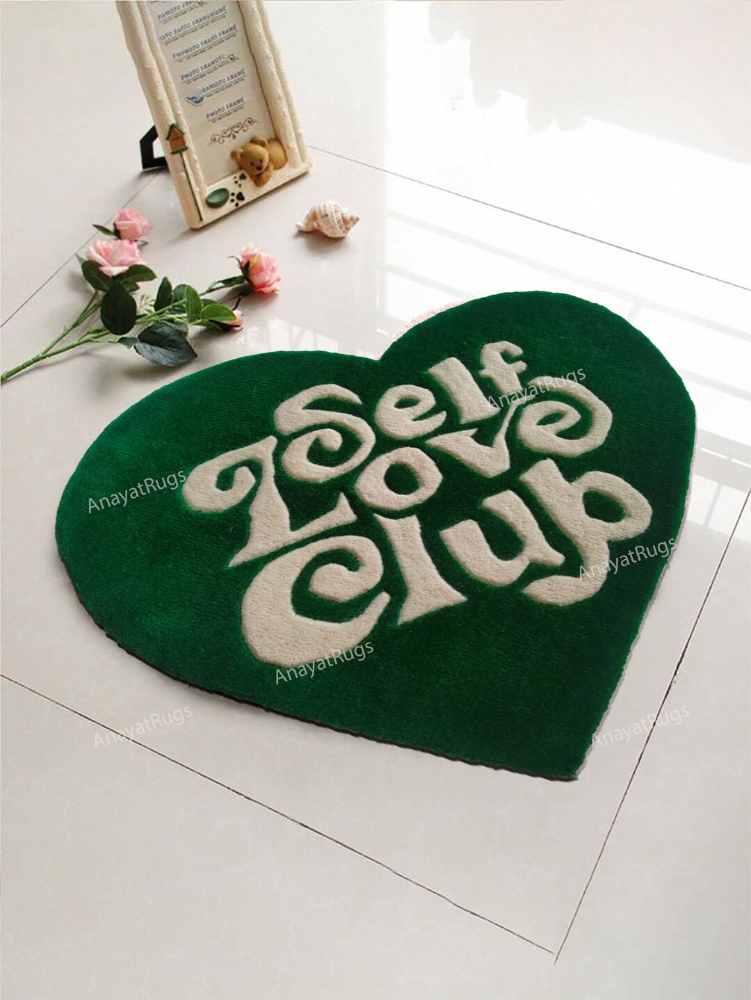 Hand-tufted Wool Rug, "self Love Club" Heart, 2x2 Ft - Etsy