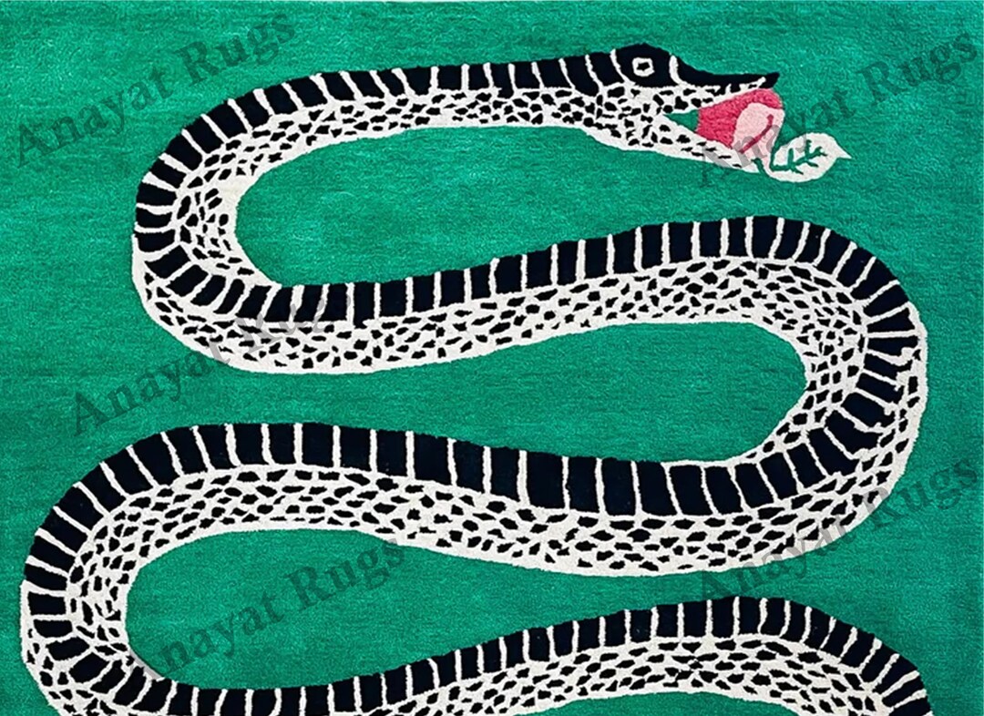 Snake Tufted Rug Green Handmade Tufted Area Rug for Living Room Decor ...