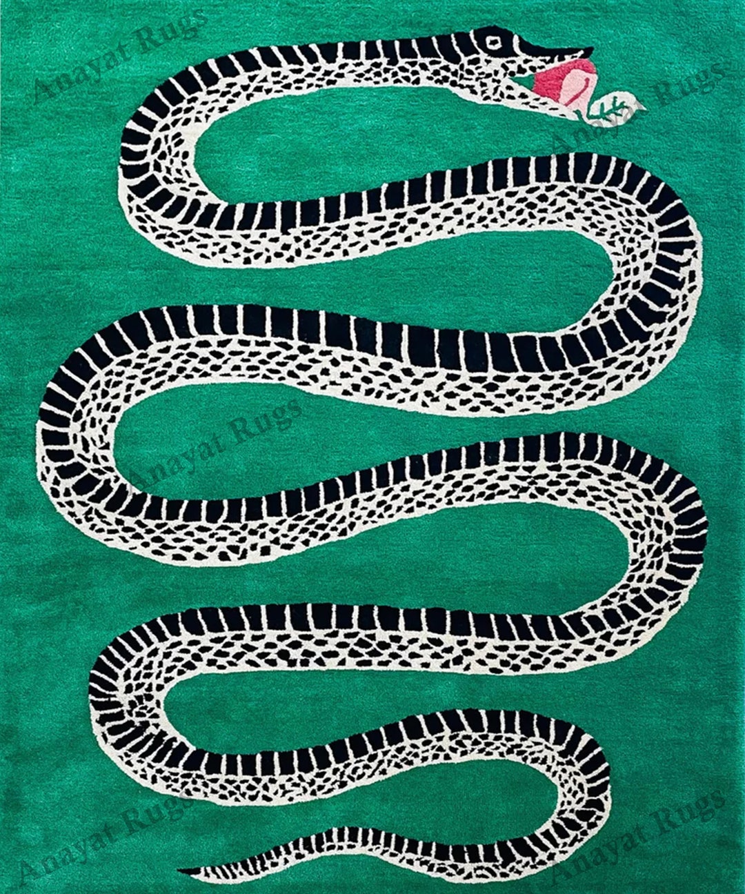 4x6 Feet Hand Tufted Rug Snake Print Green Hand-tufted Rug Design for ...