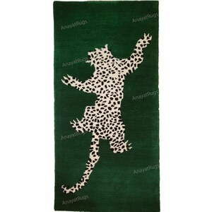 Handmade Leopard Print Runner Rug Green Tufted Rug Custom Size Rug ...