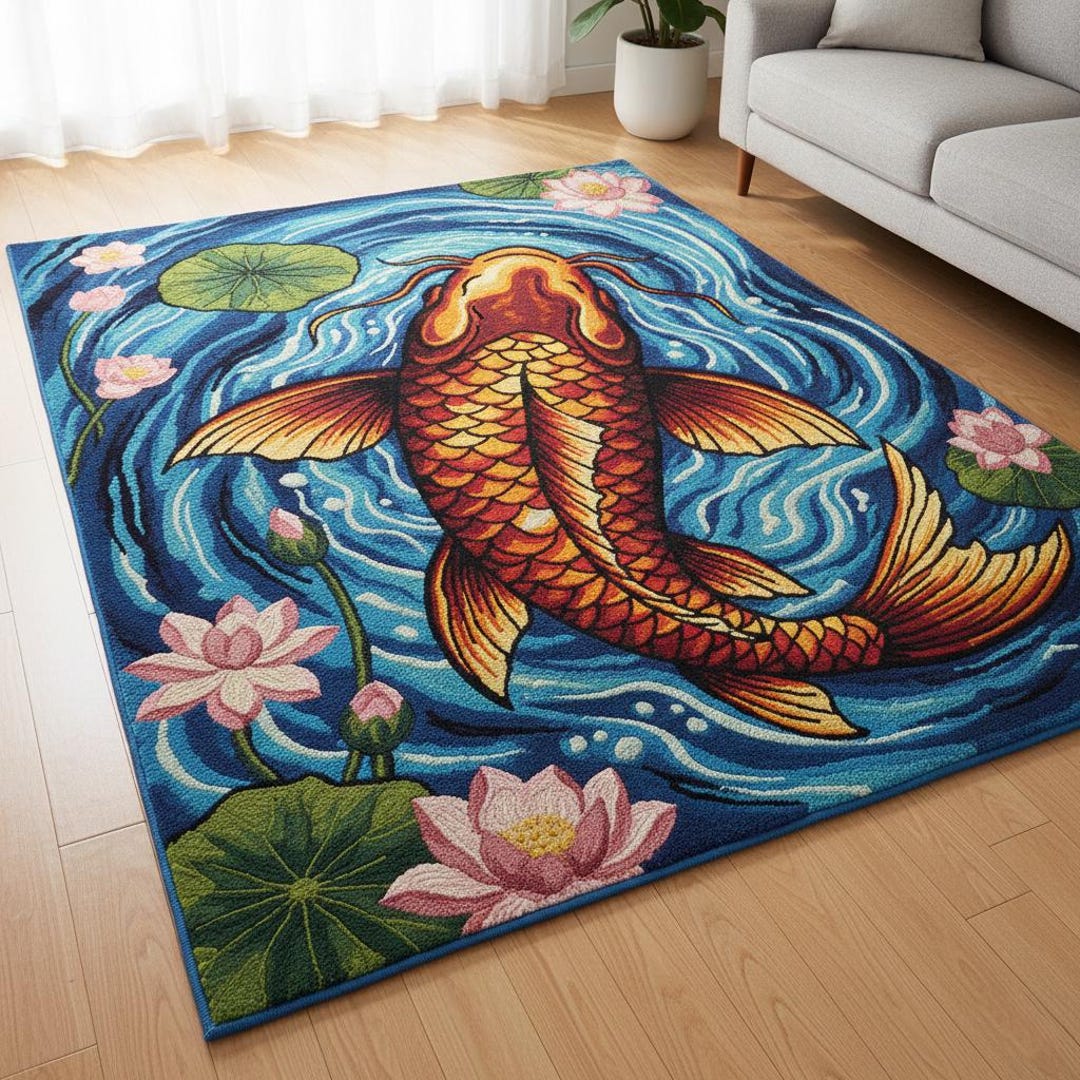 Hand-tufted Wool Koi Pond Rug: 3D Carp Design - Etsy
