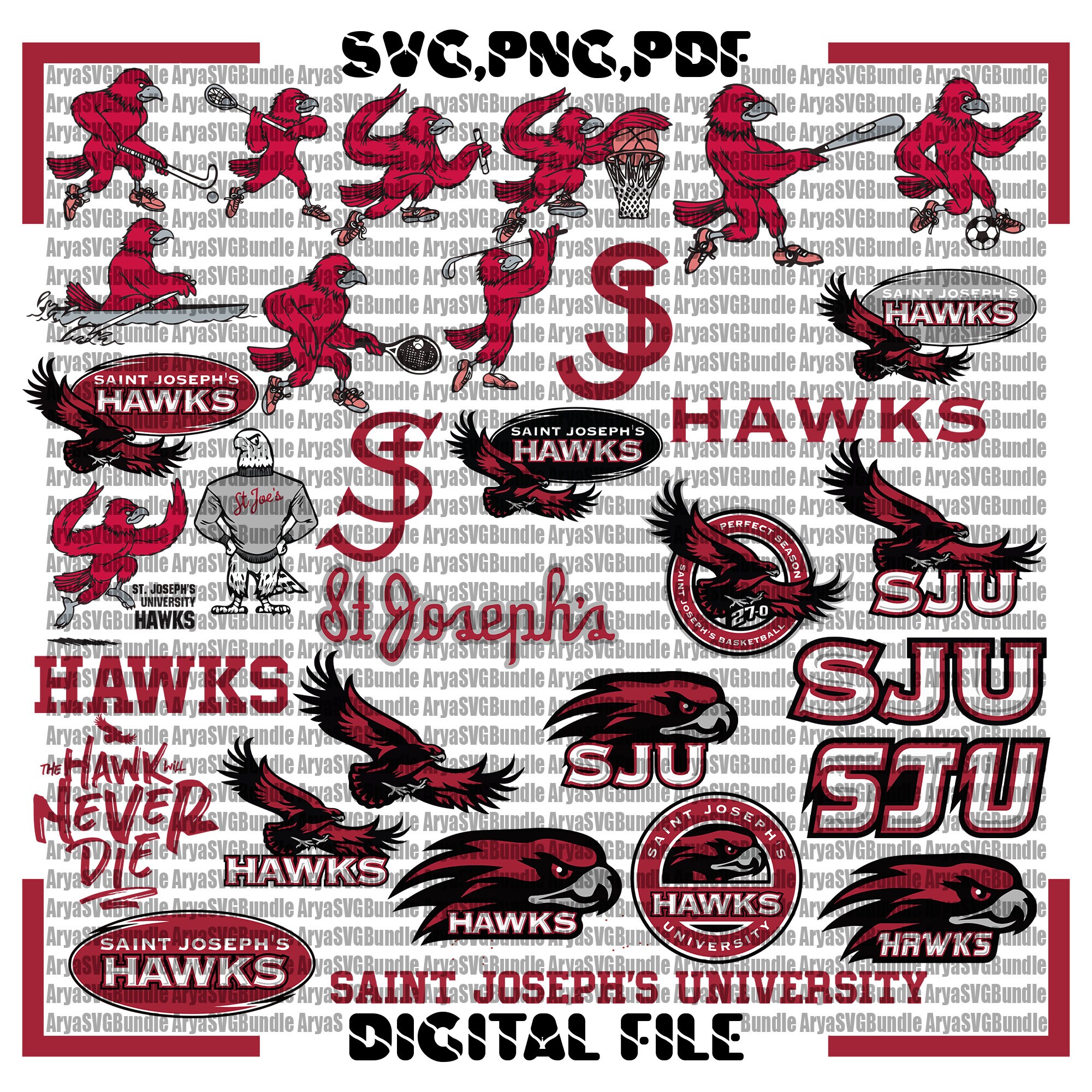 Hawks SVG, Game Day, Football Mom, Basketball, Collage, Athletics, SJU ...