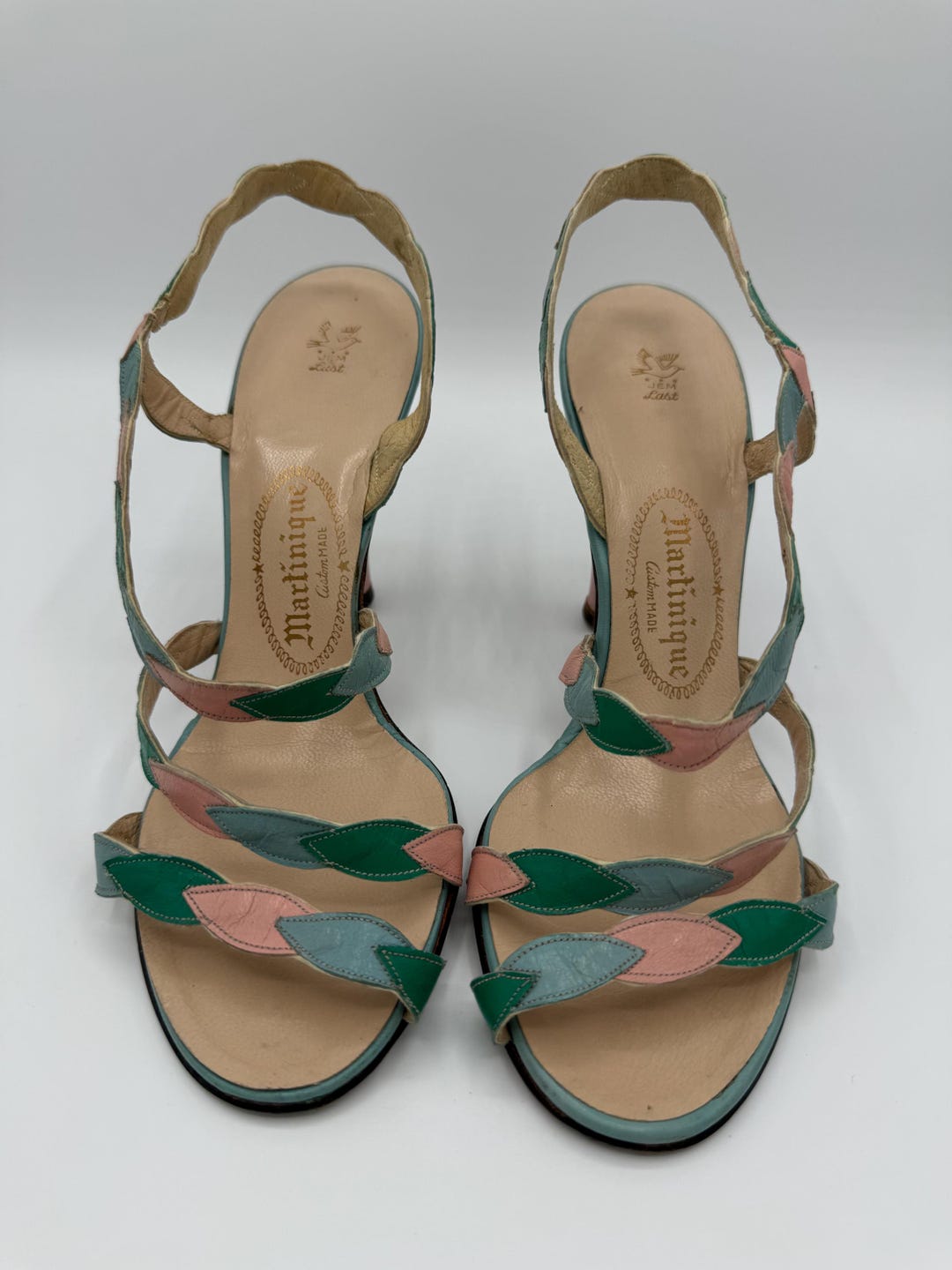 Vintage 1950s Strappy Heeled Sandals Multi Color Pink Blue Green Size 7 ...