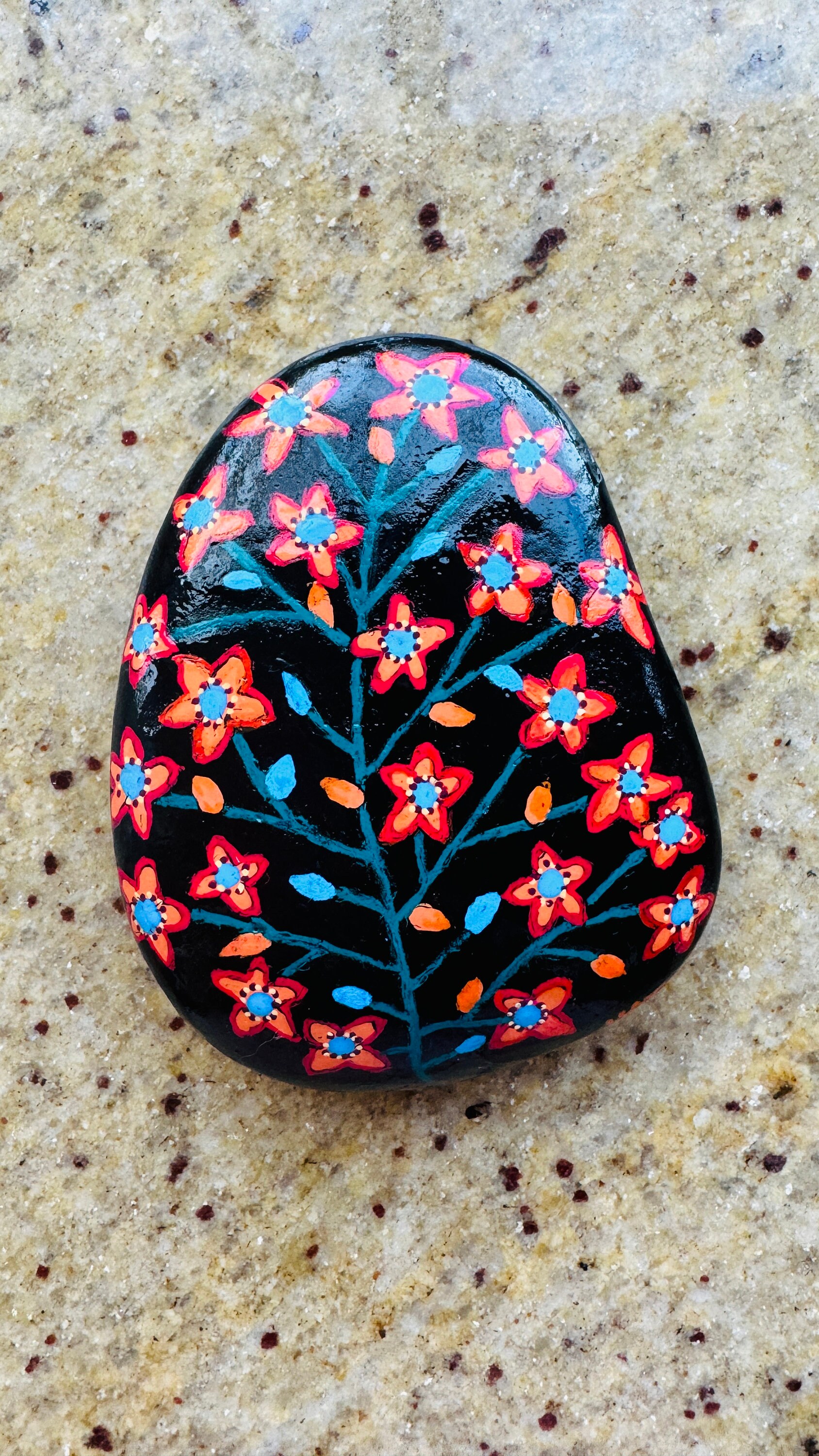 Gorgeous Hand Painted Rock With Orange Flowers, Garden, Gifts, Home ...