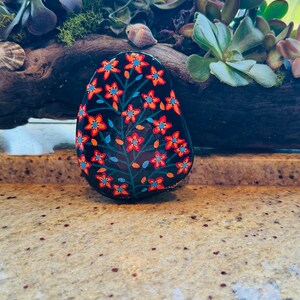Gorgeous Hand Painted Rock With Orange Flowers, Garden, Gifts, Home ...