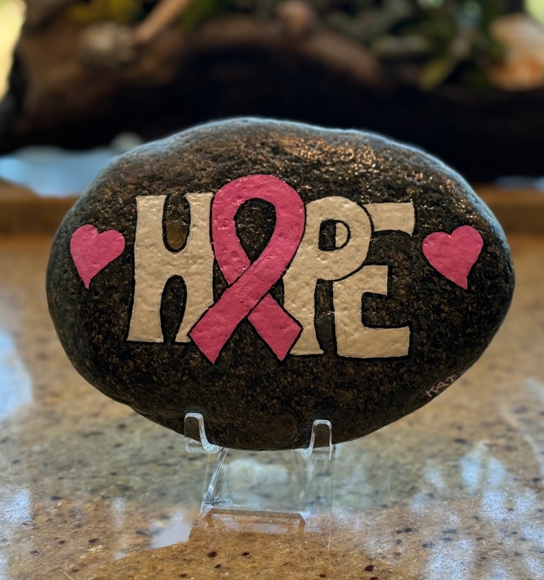 Breast Cancer Large Hand-painted Rock, Breast Cancer Awareness Month ...