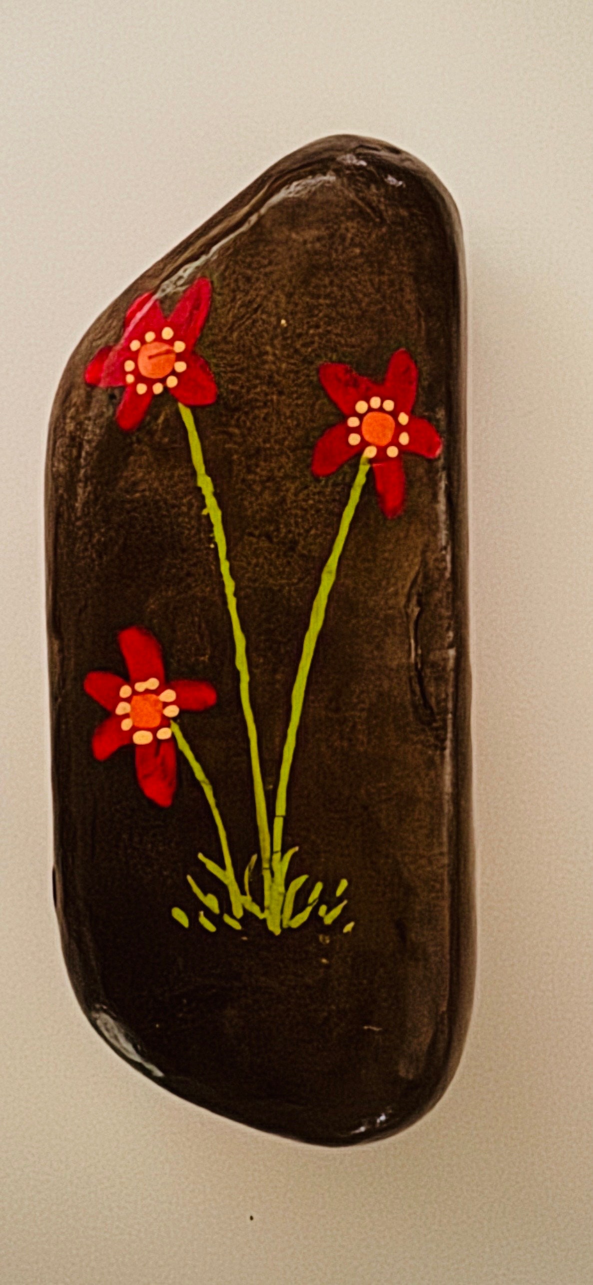 Gorgeous Hand Painted Rock With Orange Flowers, Garden, Gifts, Home ...