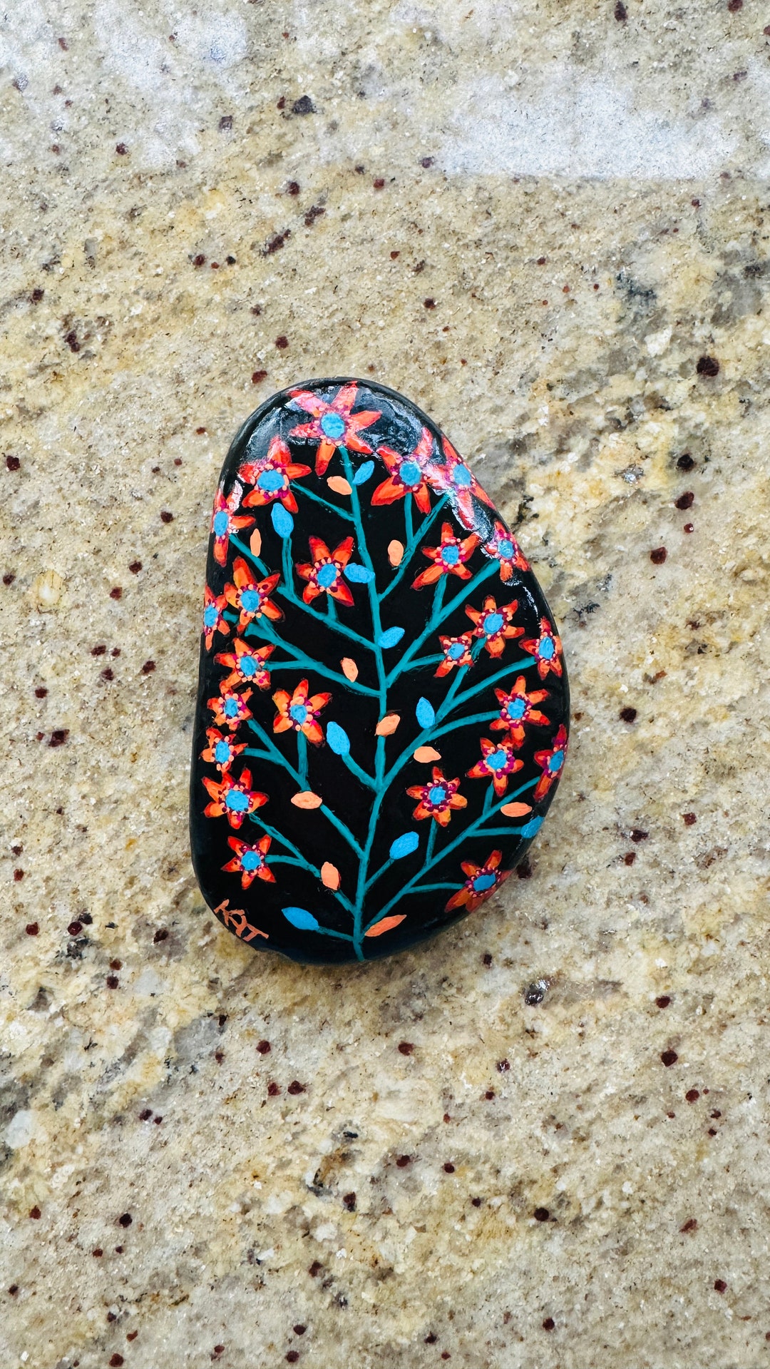 Gorgeous Hand Painted Rock With Orange Flowers, Garden, Gifts, Home ...