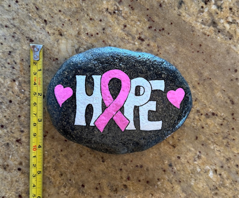 Breast Cancer Large Hand-painted Rock, Breast Cancer Awareness Month ...