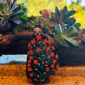 Gorgeous Hand Painted Rock With Orange Flowers, Garden, Gifts, Home ...