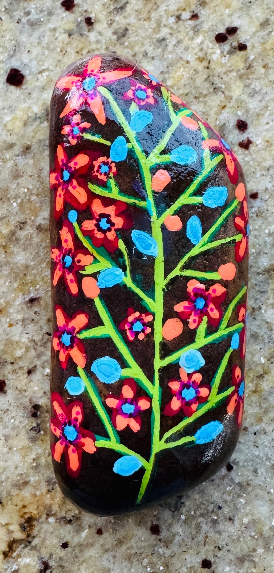 Gorgeous Hand Painted Rock With Orange Flowers, Garden, Gifts, Home ...