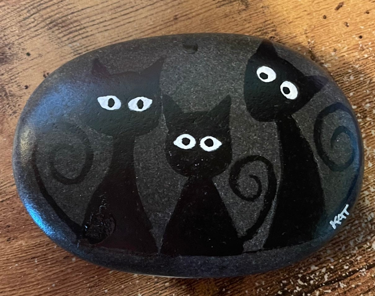 Dark Night Kitties, Hand Painted Rock, Garden, Gift, Cats, Rocks, Home ...