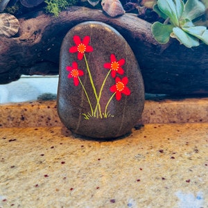 Gorgeous Hand Painted Rock With Orange Flowers, Garden, Gifts, Home ...