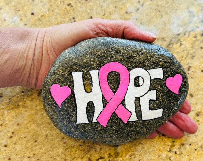 Breast Cancer Large Hand-painted Rock, Breast Cancer Awareness Month ...