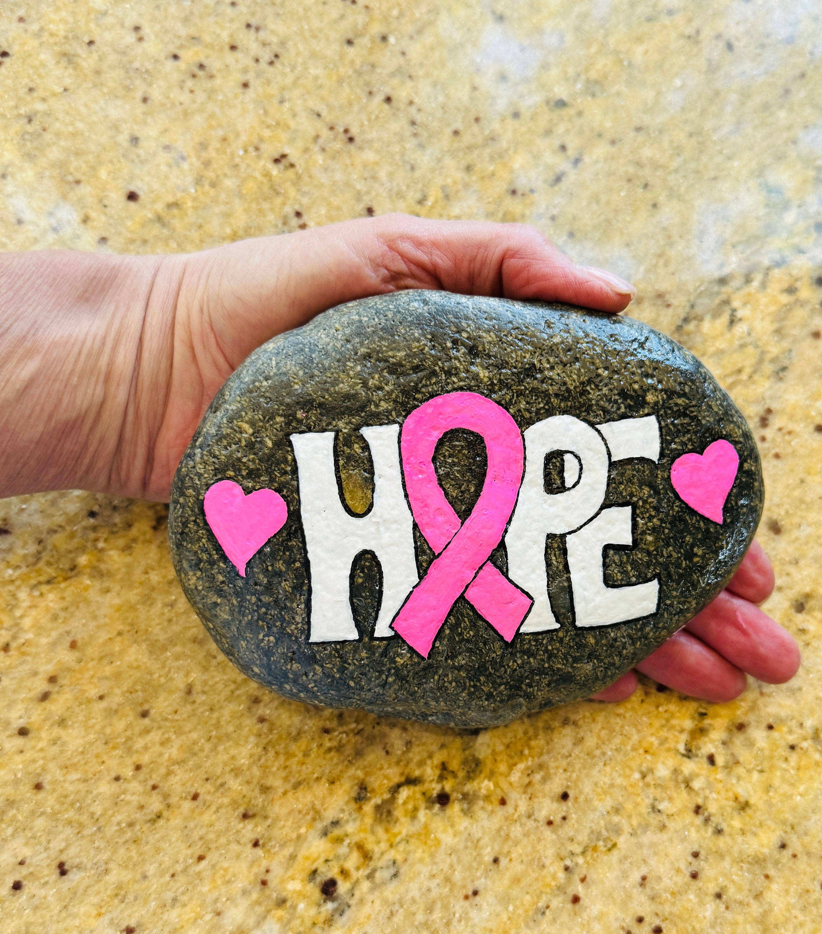 Breast Cancer Large Hand-painted Rock, Breast Cancer Awareness Month ...