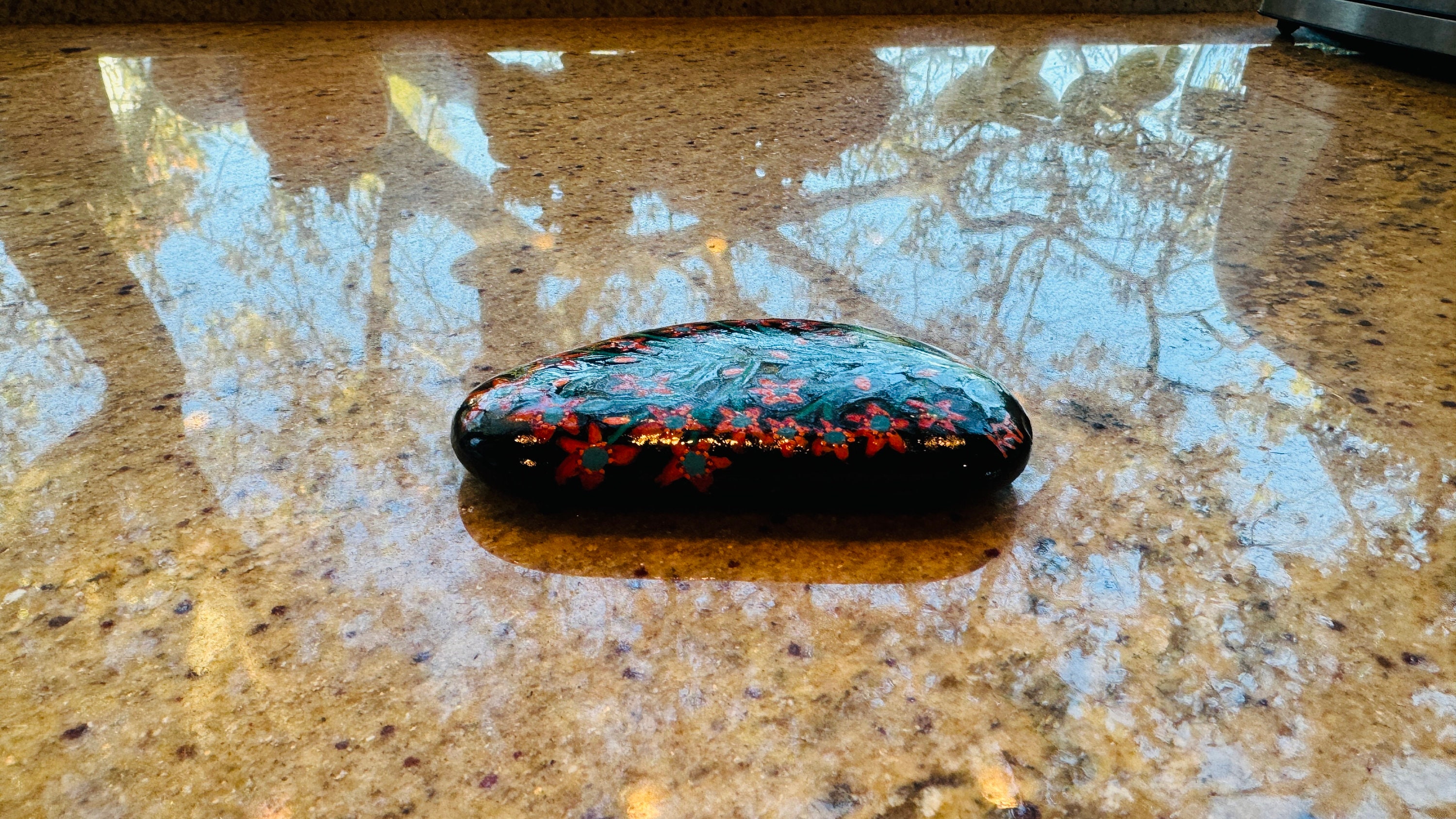 Gorgeous Hand Painted Rock With Orange Flowers, Garden, Gifts, Home ...
