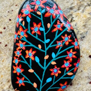 Gorgeous Hand Painted Rock With Orange Flowers, Garden, Gifts, Home ...