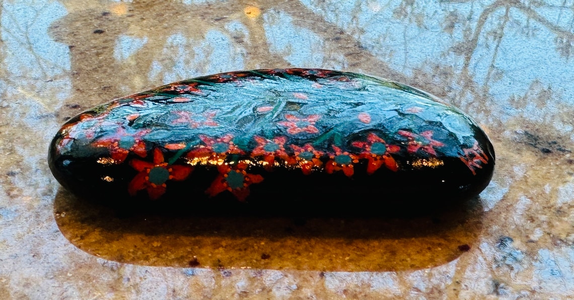 Gorgeous Hand Painted Rock With Orange Flowers, Garden, Gifts, Home ...