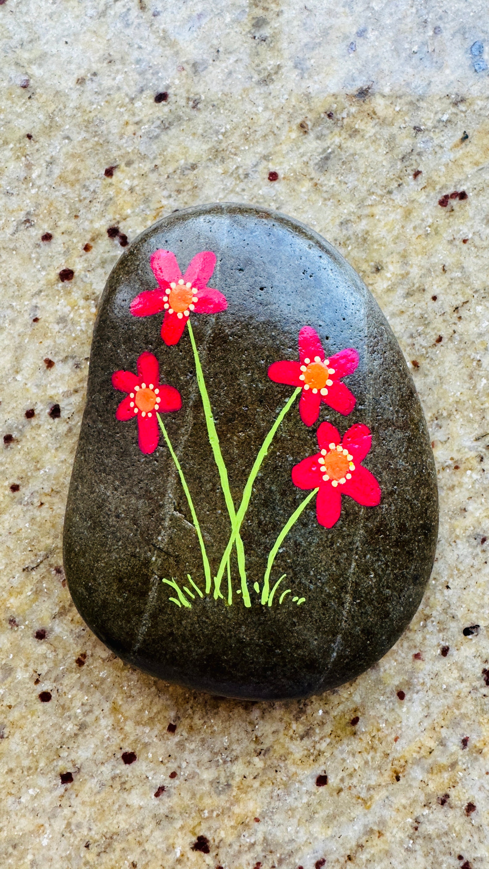 Gorgeous Hand Painted Rock With Orange Flowers, Garden, Gifts, Home ...
