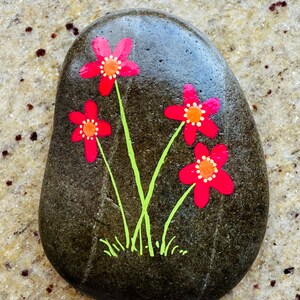Gorgeous Hand Painted Rock With Orange Flowers, Garden, Gifts, Home ...