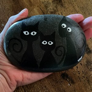 Dark Night Kitties, Hand Painted Rock, Garden, Gift, Cats, Rocks, Home ...