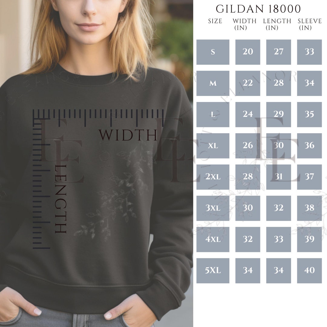 Gildan 18000 Mockup Black Size Chart Black Mockup Gildan - Etsy