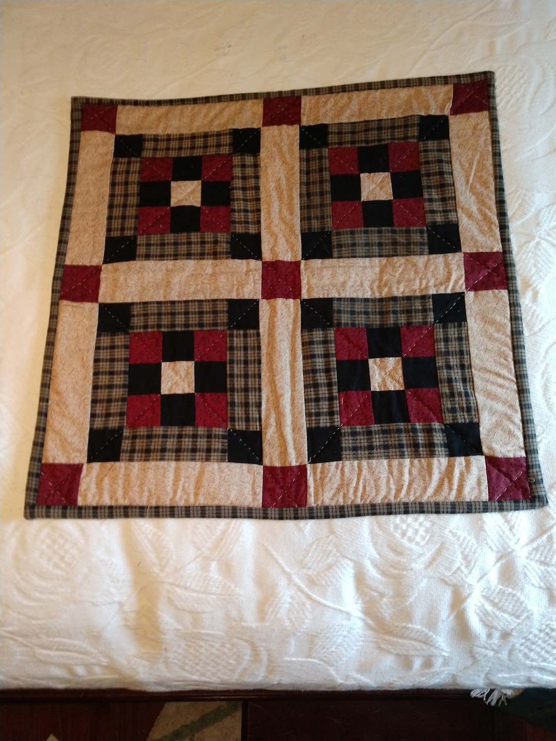 Black Plaid and Burgundy Nine Patch Wall Hanging - Etsy