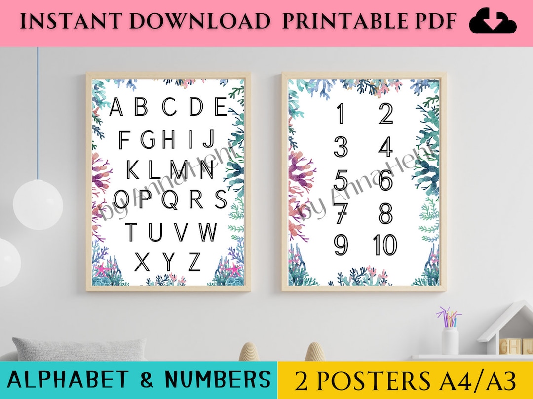 Alphabet Numbers Poster A4 A3 PDF Instant Download Printable - Etsy