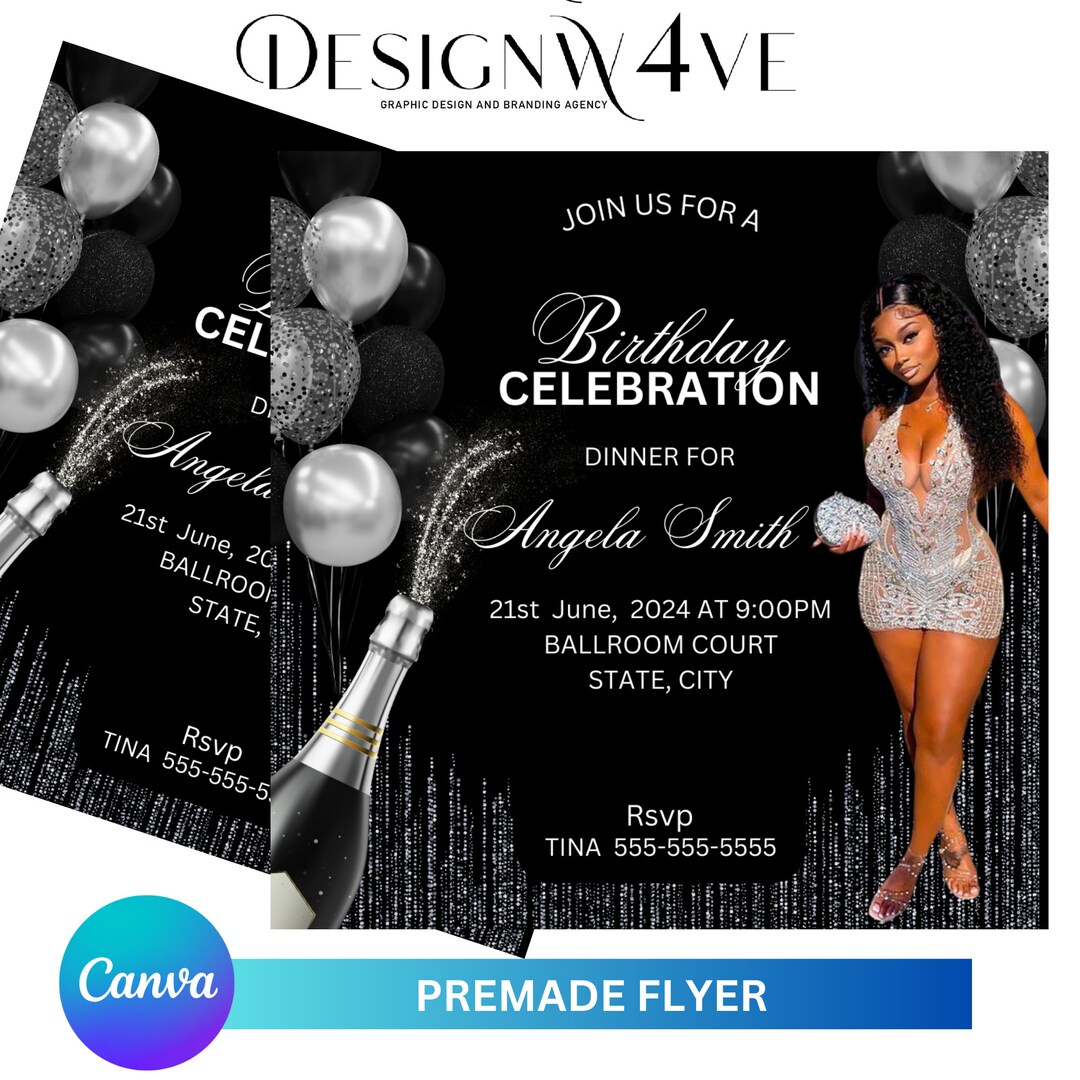 Birthday Celebration Flyer Template: Editable Canva Invitation (digital ...