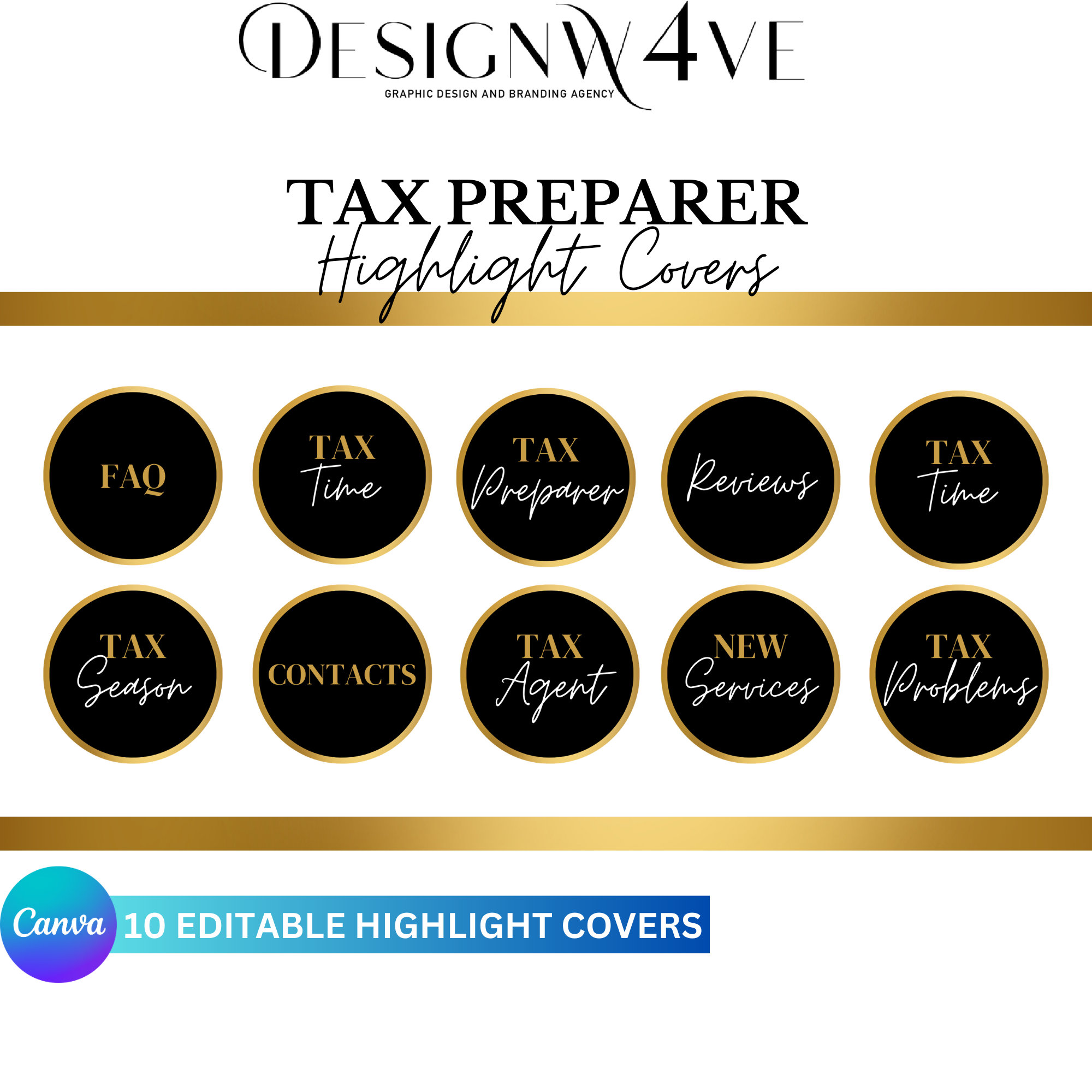 Tax Preparer Instagram Highlight Covers: Black & Gold Icons (10 ...