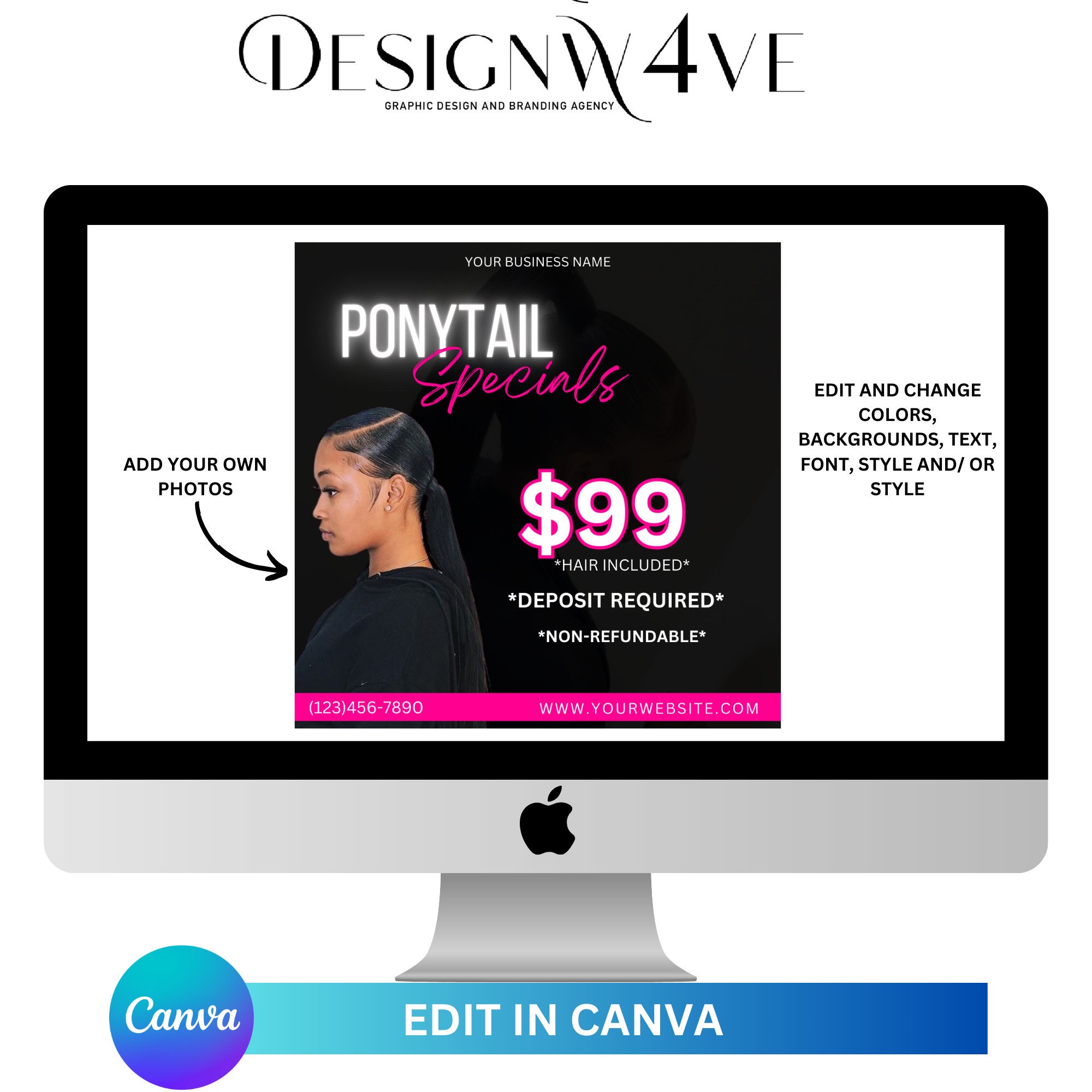 Ponytail Specials Template ,ponytail Flyer, Editable , Digital Download ...