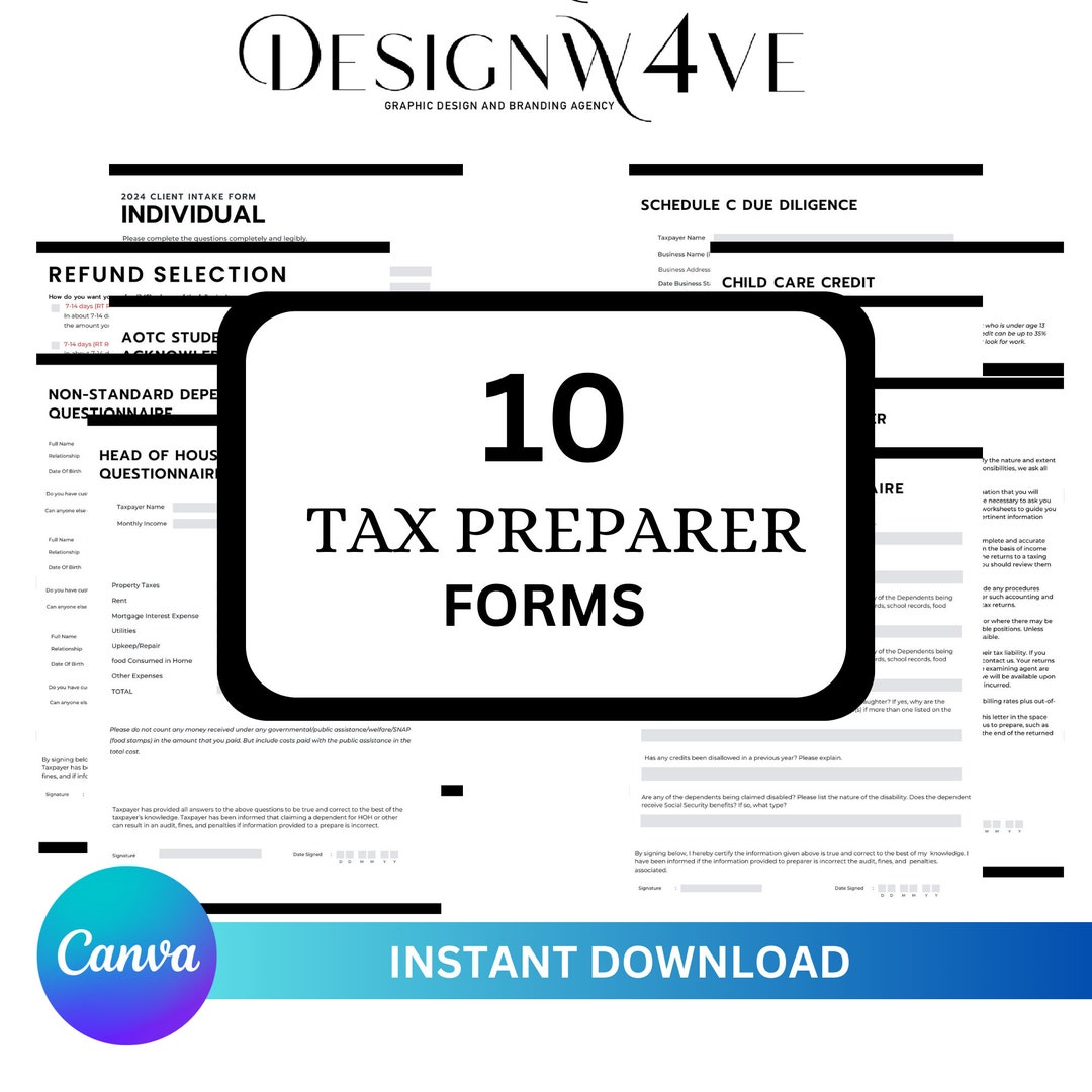 Tax Preparer Intake Forms: Client Data Sheet, Questionnaires (digital ...