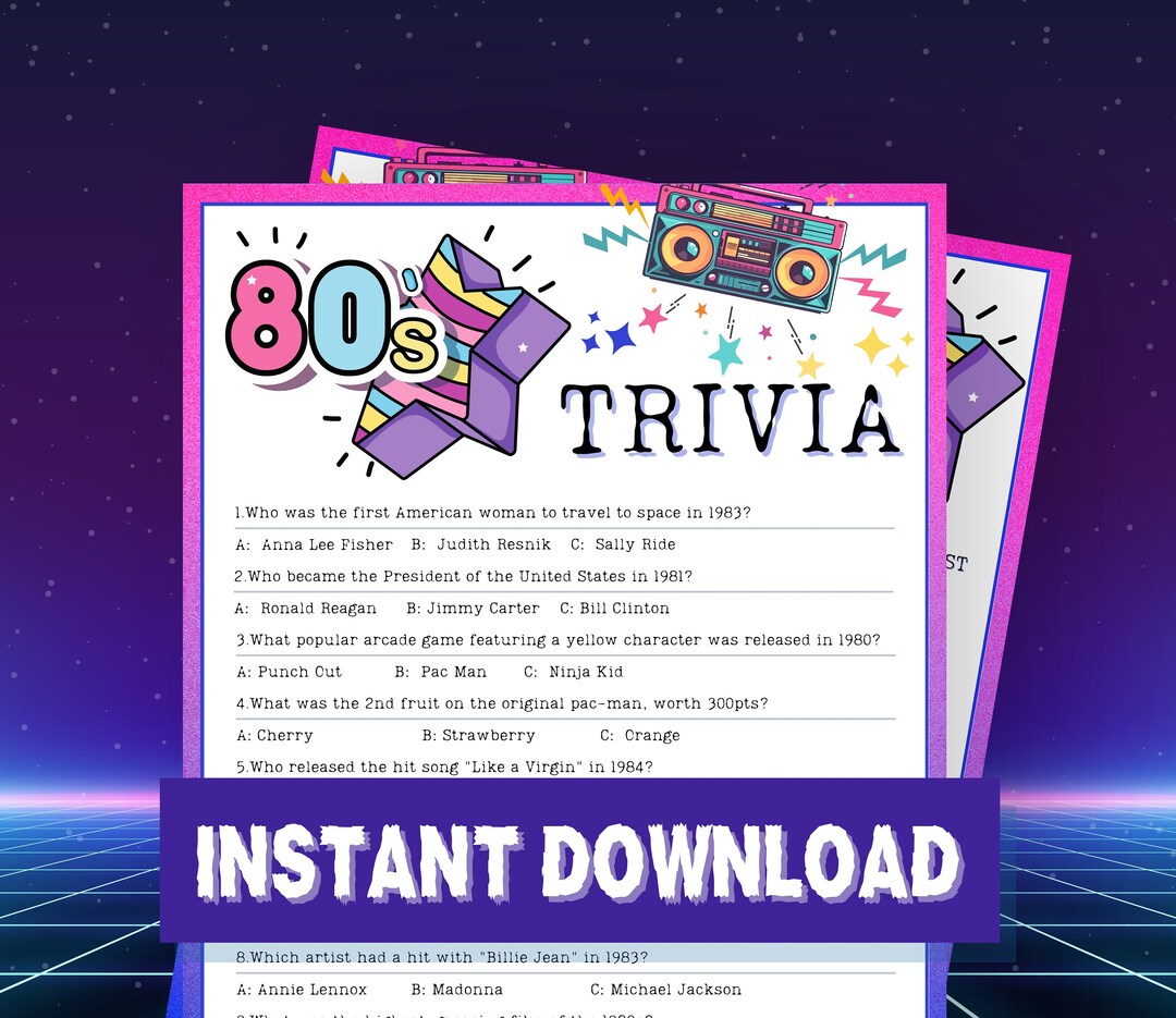 80s Trivia Game, Fun 80s Trivia Activity, Trendy 80s Game, 80s Game ...