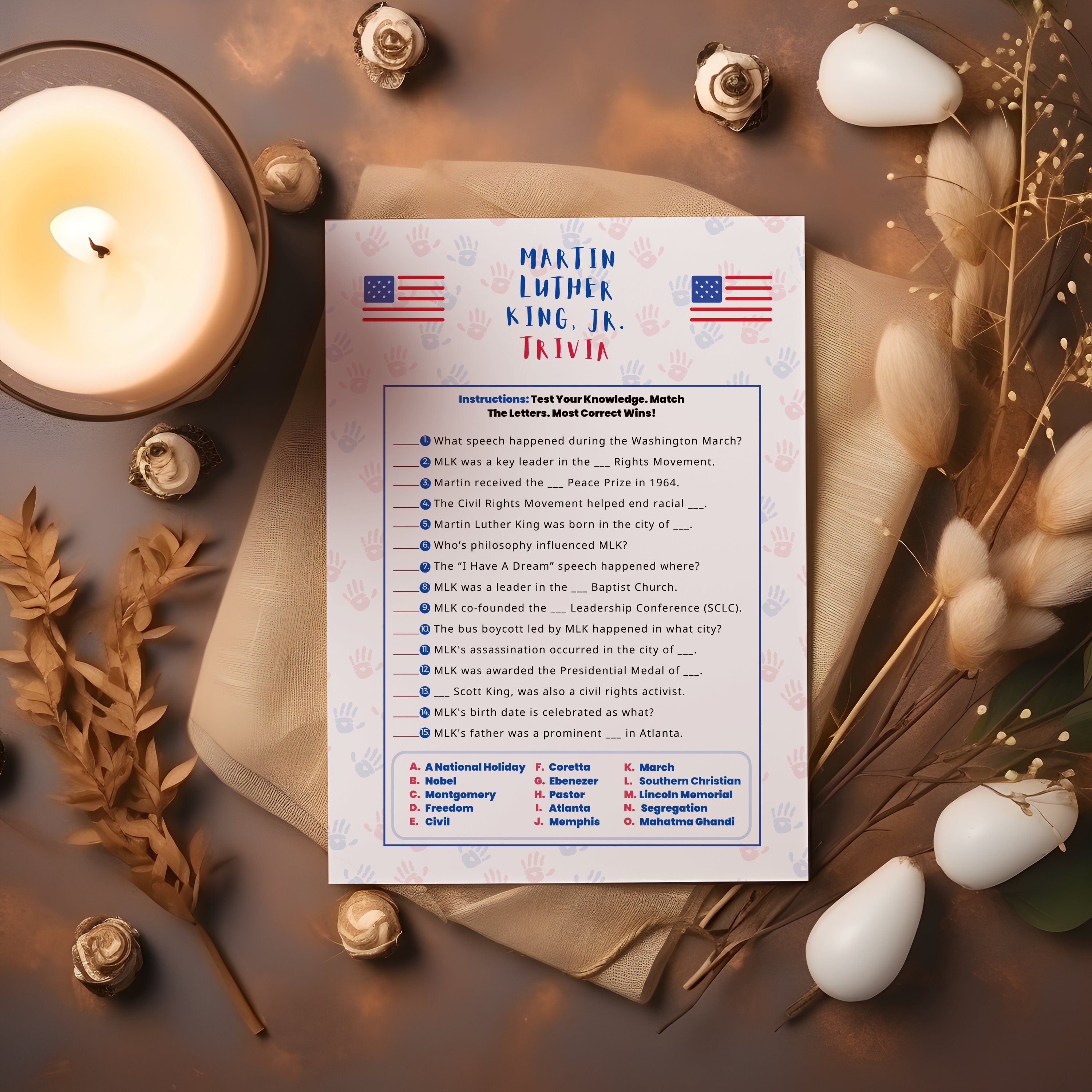 MLK Jr Printable Trivia Matching Game, Martin Luther King, MLK Day, Mlk ...