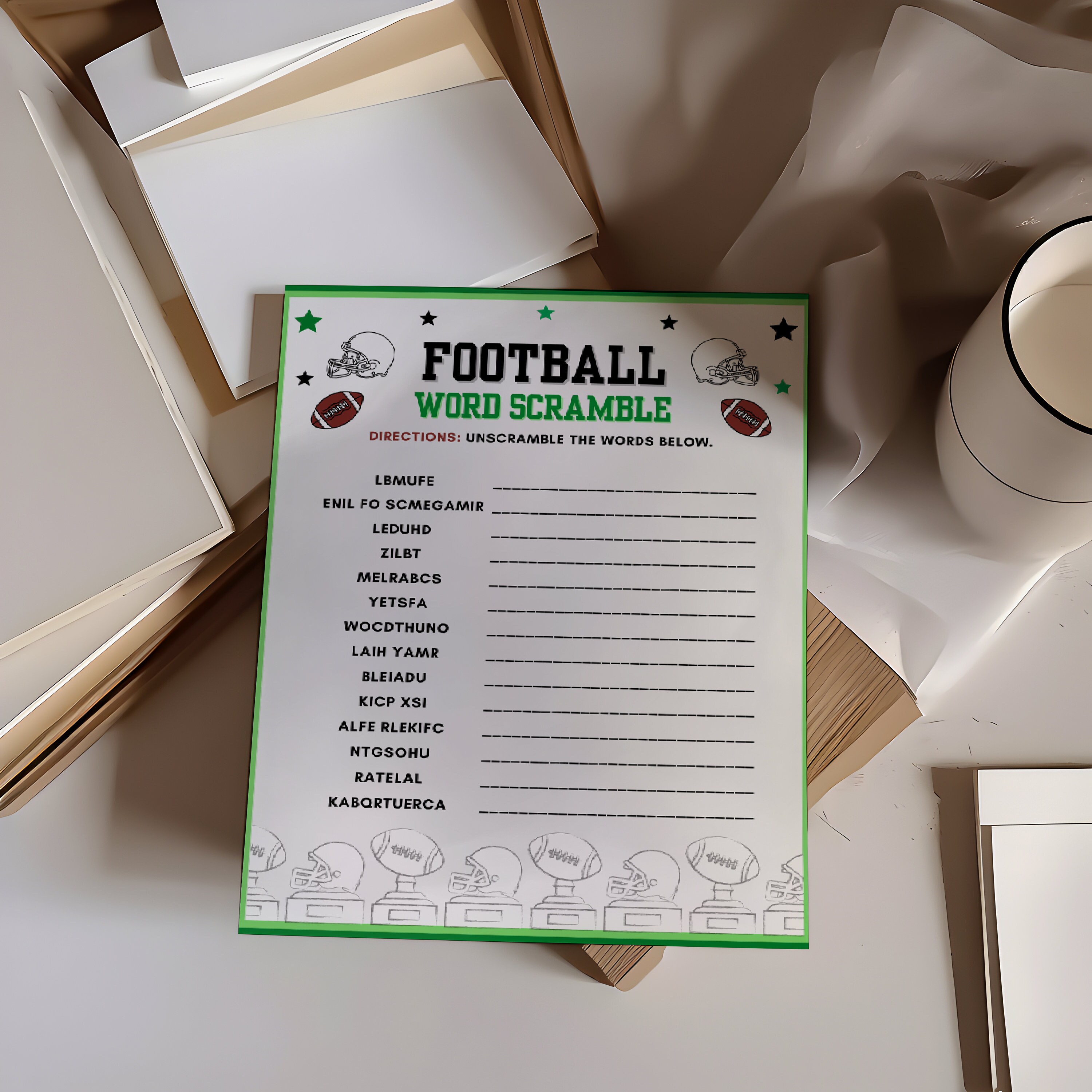 Editable Football Word Scramble, Superbowl Games, Football Party, Game ...