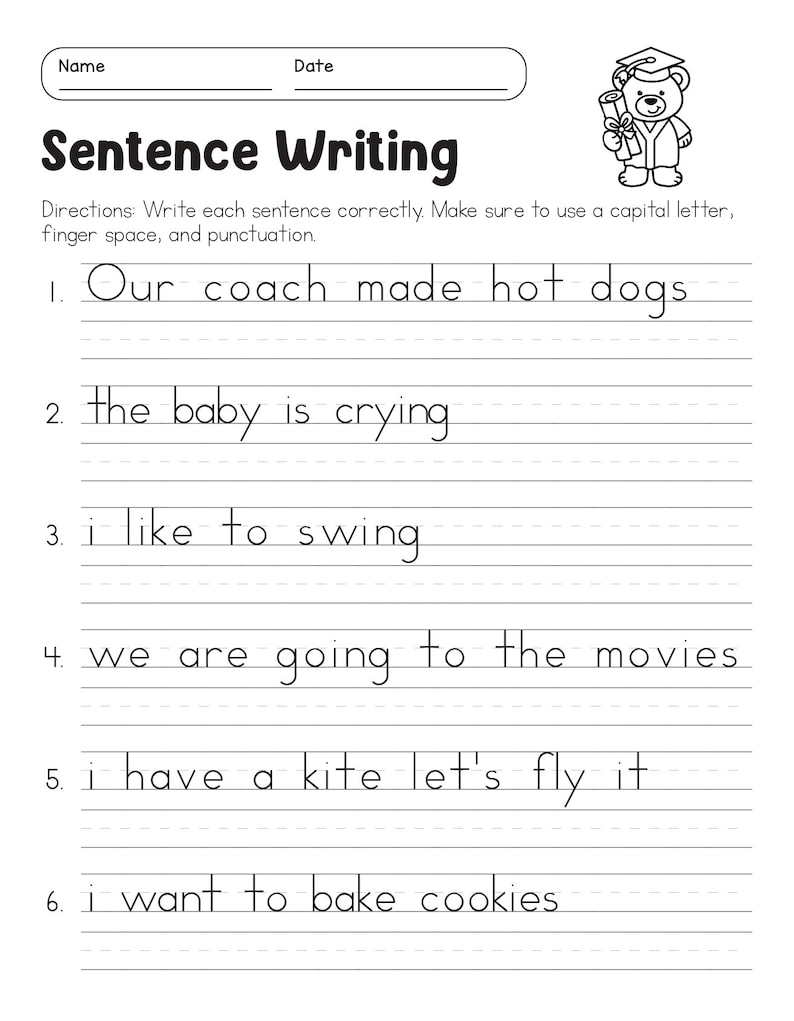 Correct the Sentences Worksheets, 10 Page Printable, for 1st and 2nd ...