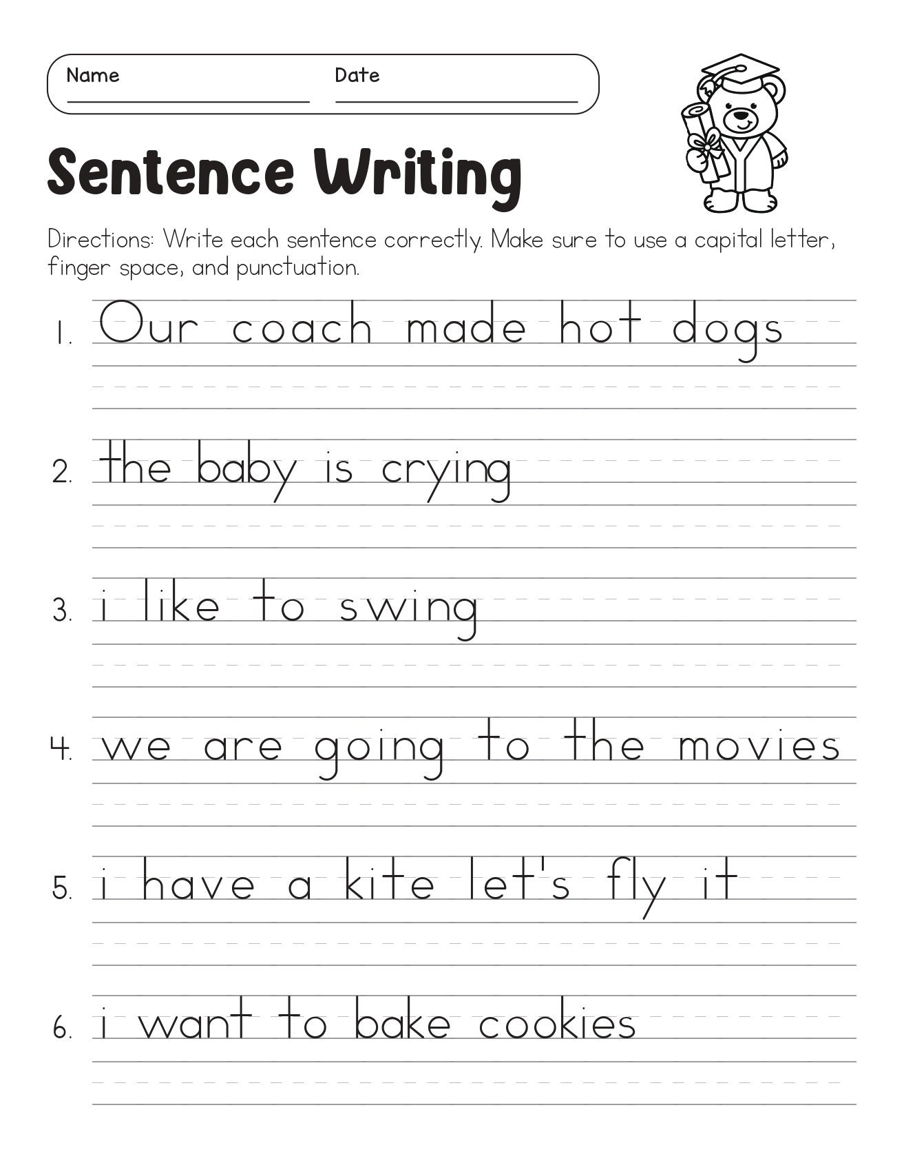 Correct the Sentences Worksheets, 10 Page Printable, for 1st and 2nd ...