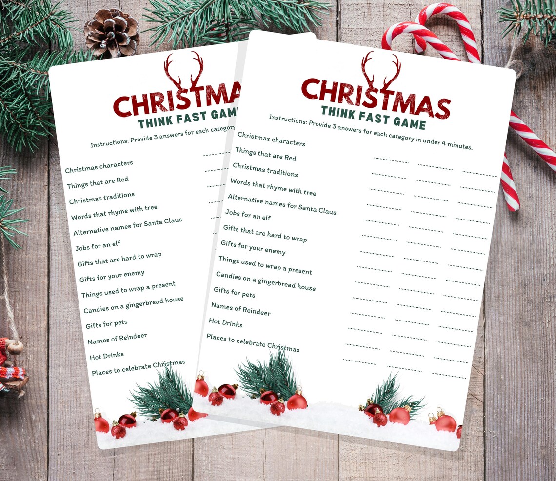 Christmas Printable Game, Think Fast Game, Holiday Party Game, Work ...