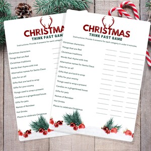 Christmas Printable Game, Think Fast Game, Holiday Party Game, Work ...