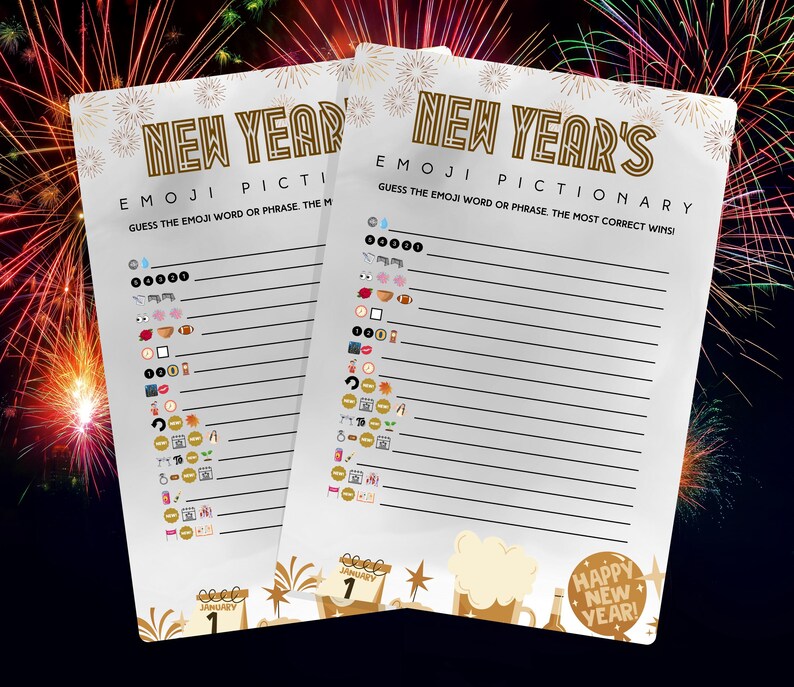 New Years Emoji Pictionary Game, Fun Emoji Quiz New Years Activity, New ...