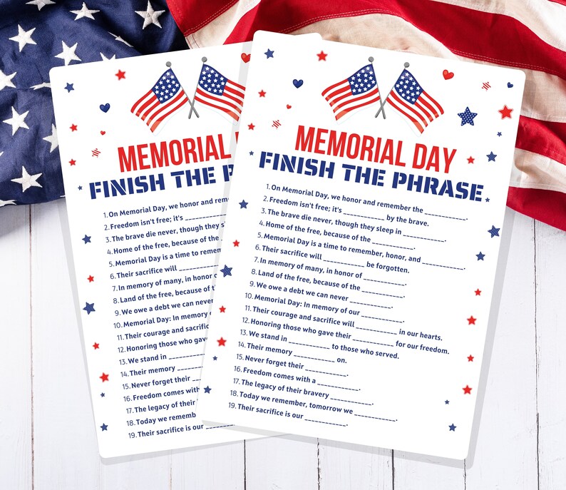 Memorial Day Finish the Phrase Game Printable - Etsy