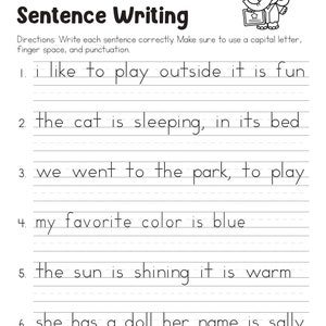 Correct the Sentences Worksheets, 10 Page Printable, for 1st and 2nd ...